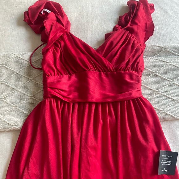 Lulus | Dresses | Lulus Red Ruffle Sleeve Cocktail Dress | Poshmark